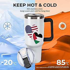 Palestine U.S. Flag 40oz Water Bottle Double Wall Insulated Tumbler with Handle Leakproof Travel Mug Black-style