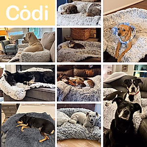 Codi Dog Bed for Couch - Calming Dogs Beds for Large Pets, Fluffy Plush Cats Mat, Anti Anxiety Pet Mats with Removable Washable Cover Protector for Sofa, Light Grey, 41x37x6 inches