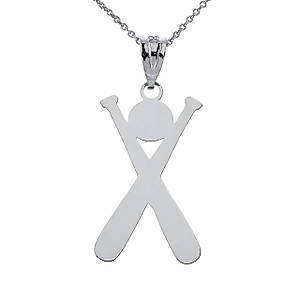 Certified 14k White Gold Personalized Baseball and Baseball Bat Cross Sports Necklace with Your Name and Number, 18"