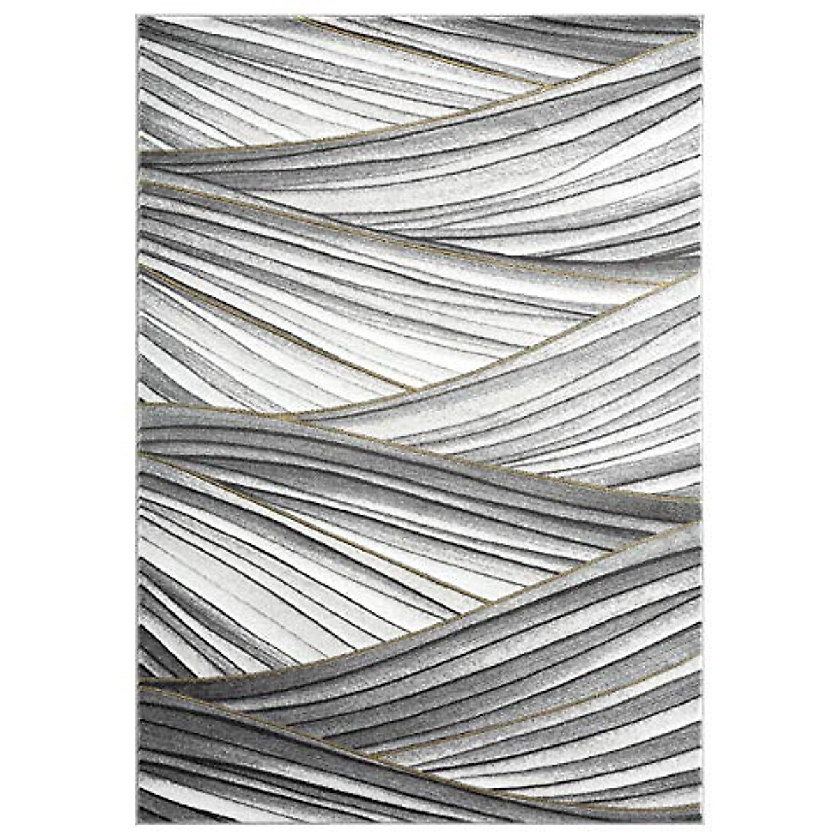 Abani 4' x 6' Grey & Gold Wavy Lines Area Rug - Contemporary Wave Design Modern Abstract Under Table Area Rug, Rugs