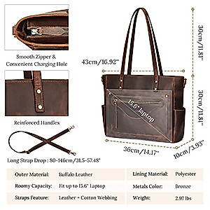 S-ZONE Women Genuine Leather Tote Bag Large Shoulder Purse Vintage Crossbody Work Handbag