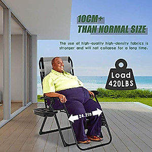 Zero Gravity Chair Patio Chair Lounge Chair Chaise Oversized, 420 lbs Weight Capacity Outdoor Folding Adjustable Recliner Chair with Cup Holder Tray and Pillows for Pool, Beach, Lawn, Deck, Yard