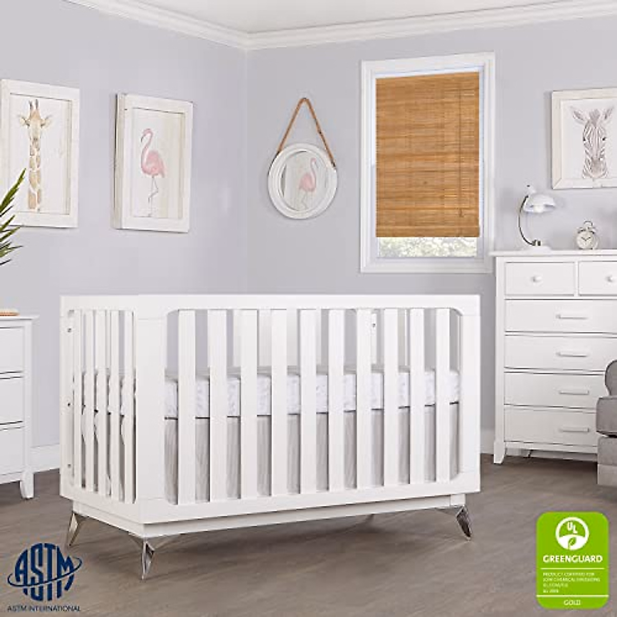 Dream On Me Ultra Modern 4-in-1 Convertible Crib in White, Greenguard Gold Certified, 3 Mattress Height Settings, Fixed Stationary Side Rails, Wooden Furniture