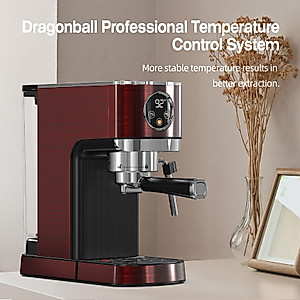 DRAGONBALL Espresso Machine, 20 Bar Coffee Machine with Milk Frother, Professional Espresso Maker with 40oz Removable Water Tank, Espresso Machines for Home, RED