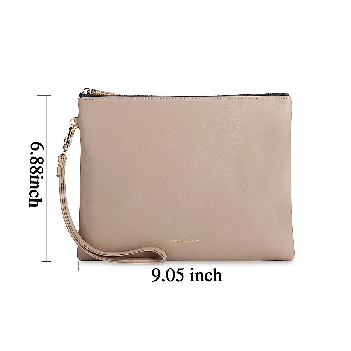 DORIS&JACKY Leather Wristlet Clutch Purse For Women Large Designer Wallet With Detachable Strap (beige)