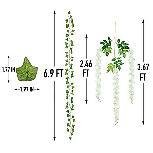 GPARK 24Pack/Each 82" Artificial Ivy Garland Fake Leaf Plants Vine with 12Pack 45" Artificial Wisteria for Wedding Party Home Garden Kitchen Office Outdoor Greenery Wall Décor