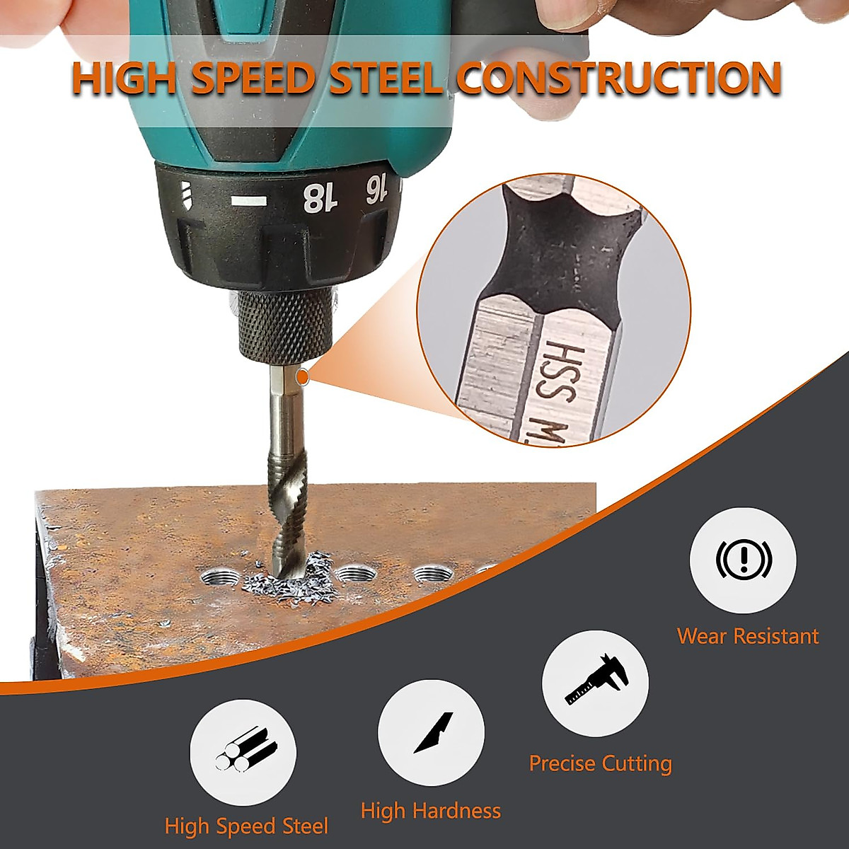 Hymnorq 6-Piece Combination Tap and Drill Bit Set with Dual Twist Flute and 118° Split Point, High-Speed Steel, 1/4" Hex Shank, Ranging from BSW 1/8"-40 to BSW 3/8"-16