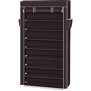 Shoe Rack 10 Tier Shoes Cabinet Storage Organizer Closet with Dustproof Nonwoven Fabric Cover r, Store up to 45 Pairs of Shoes (Dark Brown Extra-Wide)