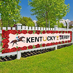 Kentucky Derby Banner Horse Race Party Decorations - Derby Race Run for the Rose Banner Outdoor Yard Sign Hanging Banner for Kentucky Derby Party Indoor Decorations