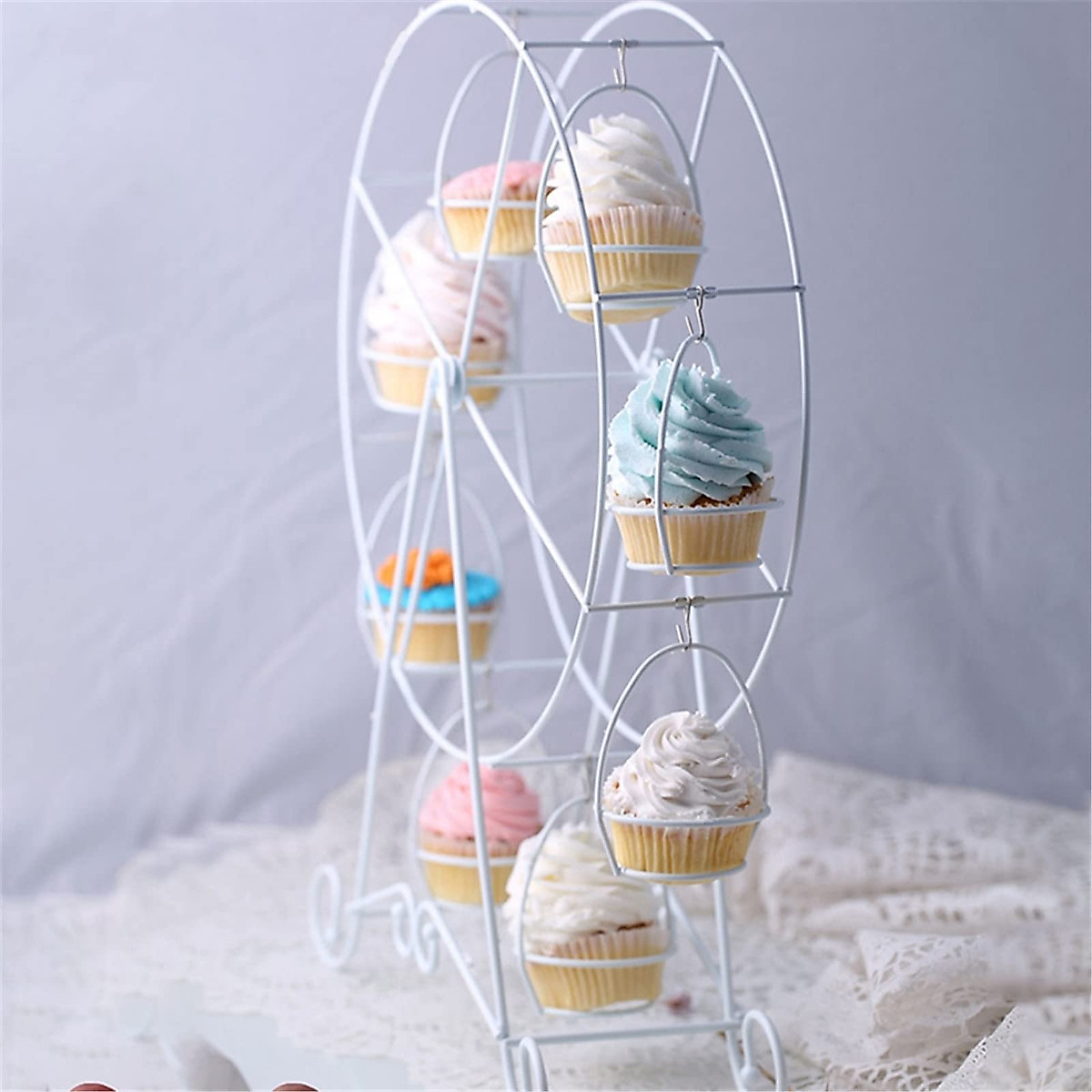 Ferris Wheel Cupcake Stand Dessert Serving Tray, Ferris Wheel Cupcake Stand for Carnival and Circus Theme Party Wedding Party Furnishing Accessories (White)