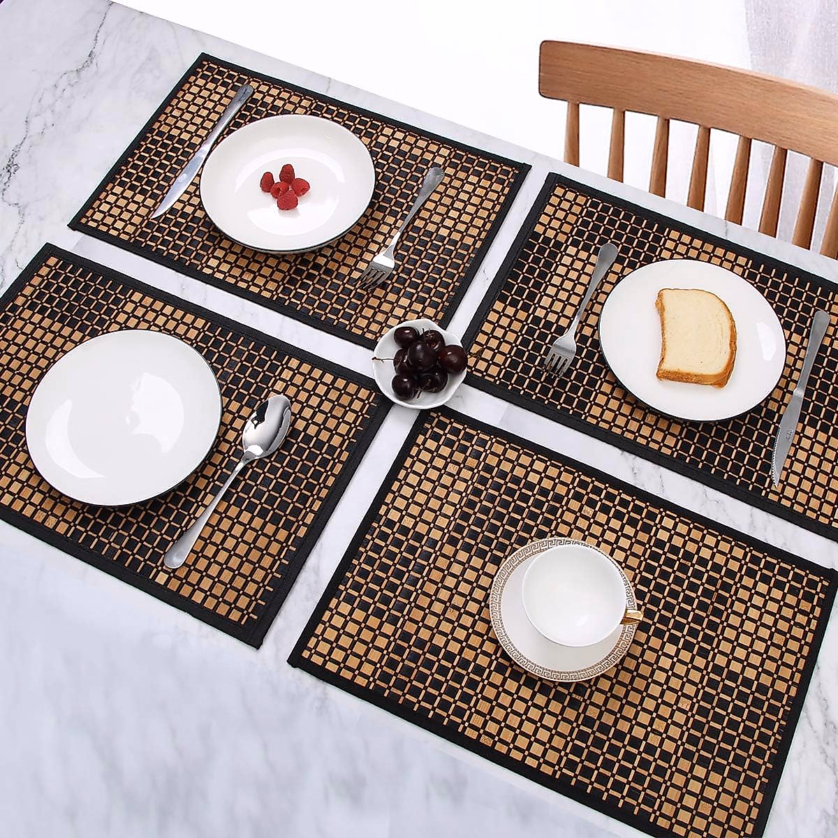 Bamboo Placemats for Dining Table, Placemats Set of 4,Stain-Resistant,Heat-Resistant Place Mats,Durable and Sturdy Dining Place Mats for Kitchen Table (Black)