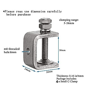 Kyien 4Pieces 304 Stainless Steel C-Clamp Heavy Duty C-clamp Woodworking Welding Building Household Tiger Clamp G-Clamp