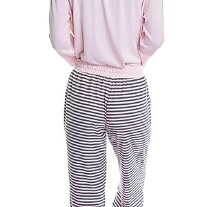 Hanes Women's Butter Knit 3/4 V-Neck Sleep Top and Pajama Pant Lounge & Sleep Set Pink/Stripe