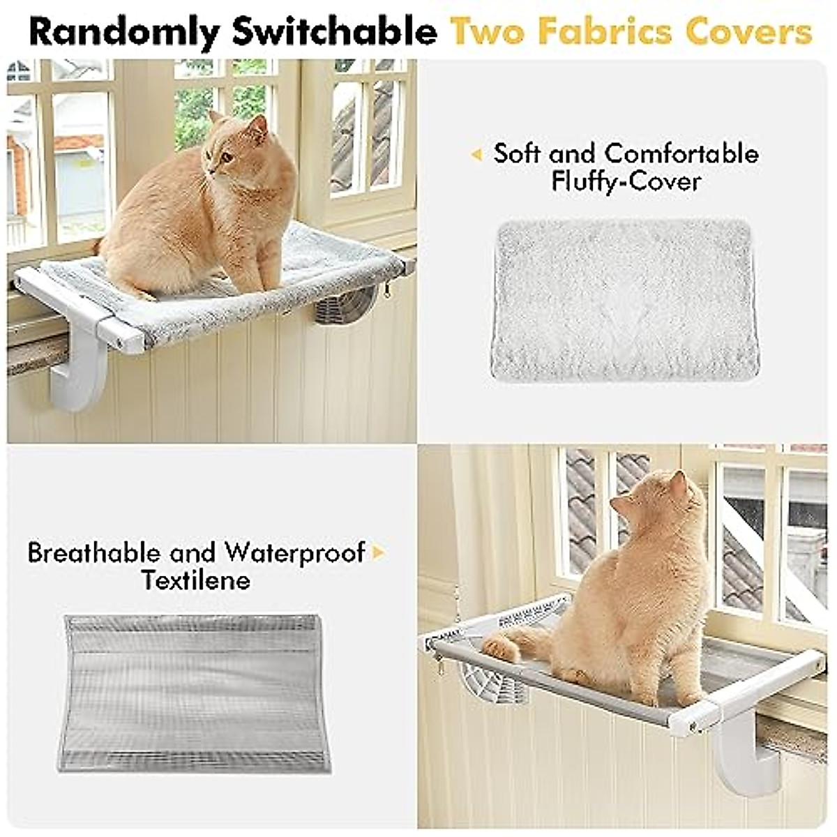 Zoratoo Window Sill Mount Cat Perch for Indoor Cats, One-Step Sliding Adjustment Cat Hammock Window Seat with Removable Two Fabrics Covers, No Suction Cups Cat Beds for Windowsill & Bedside (L)