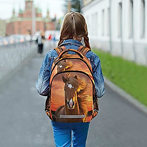 Kids Backpack Sunset Horse Bookbag Elementary School Bag for Boys Girls Travel Rucksack