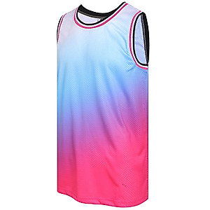 DEHANER Custom Basketball Jersey for Men Kids Youth Causal Summer Game Mesh Tank Top Outfits,White/Light Blue/Pink Gradient Jersey,Men Size Large