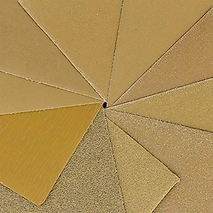 Dura-Gold Premium 80, 120, 150, 220, 240, 320, 400, 600, 800, 1000 Grit 1/4 Sheet Size Gold Sandpaper with Hook & Loop Backing, 5.5" x 4.5", 4 Each 40 Total - Wood Woodworking Automotive, Palm Sanders