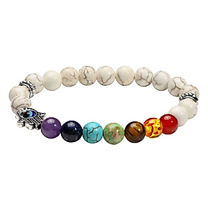 MILAKOO 7 Chakras and Evil Eye Bracelet Healing Stone Beads Oil Diffuser Yoga Reiki Prayer for Women