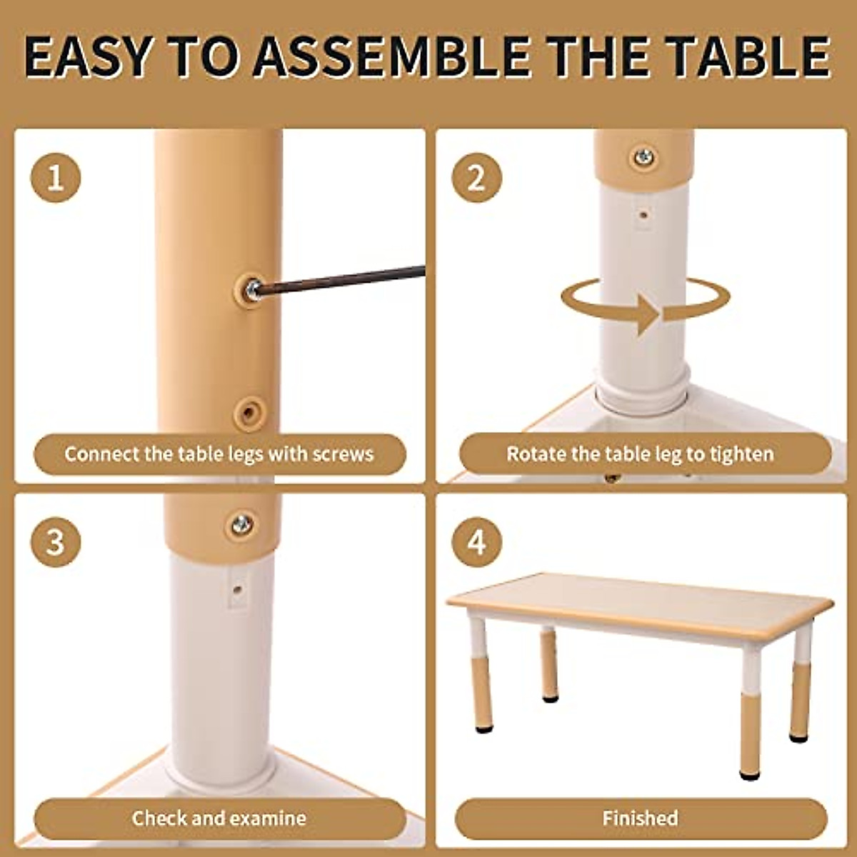 JIAOQIU Kids Table and Chair Set Height Adjustable Toddler Table and 4 Chairs Set Kid Activity Art Table Plastic Children Study Table for School Home Graffiti Table for Ages 2-12 Wood Grain Burlywood