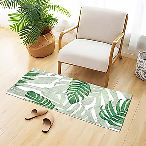 Fluffy Floor Carpet-Palm Monstera Jungle Leaf，39x20in Front Door Mat Indoor Machine Washable Carpet,Aesthetic Rug