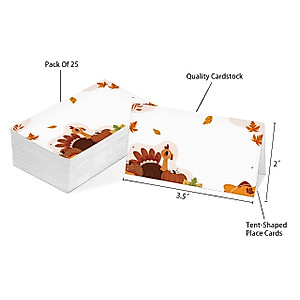 Table Place Card, Fall Thanksgiving Themed Tent Style Cards, Pack of 25 Half-Fold Reception Place Card with Turkey, Perfect for Thanksgiving Dinner, Party, Birthday, Wedding, Banquet A08