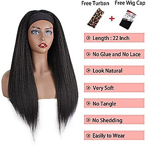 Kachanaa Kinky Headband Wigs for Black Women Natural Glueless Synthetic Yaki Straight Wigs for Women 22 Inch (1B#)