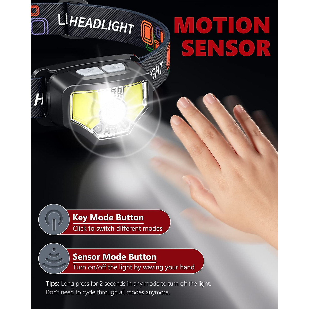 GETASI Headlamp Rechargeable 2PCS, 1200 Lumen Super Bright LED Flashlight with Motion Sensor for Adults and Kids- Camping Accessories Gear, Waterproof for Hiking, Running, Fishing, Cycling