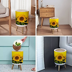 LGCZNWDFHTZ Small Trash Can with Lid for Bathroom Kitchen Office Diaper Yellow Sunflowers Yellow Bedroom Garbage Trash Bin Dog Proof Waste Basket Cute Decorative