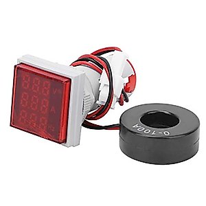 AC Current Voltage Tester with 3-Digit LED Display Multifunction Voltmeter Ammeter Square Frequency Meter Multimeter Panel (Red)