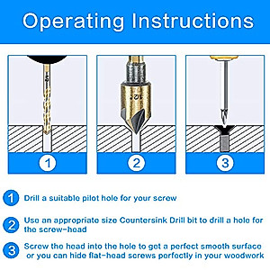 Countersink Drill Bit Set, 5 Pieces High Speed Steel 82 Degree 5 Flute 6mm Round Shank Mill Cutter Bit Countersink in Sizes 1/4” 3/8” 1/2” 5/8” 3/4” Set with Carrying Case.