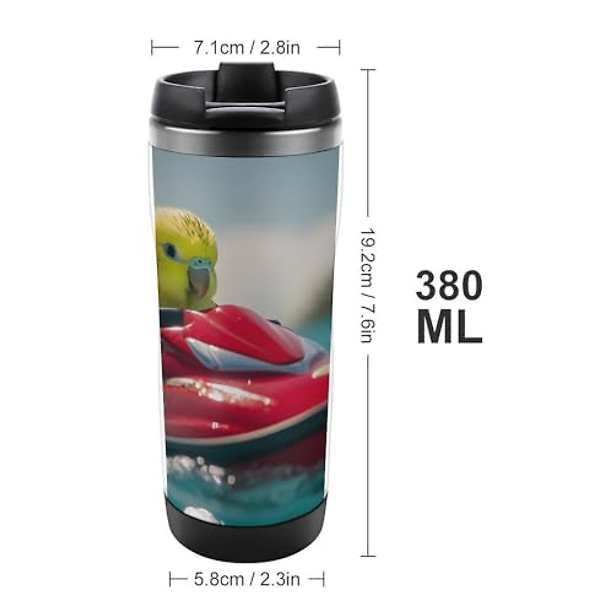 Cute Budgie on Motorboat Travel Coffee Mug Reusable Insulated Drinking Cup with Lid for Home Outdoor Works 13 Oz