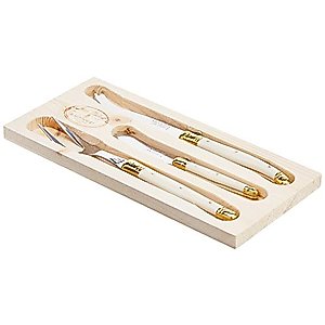 Jean Dubost 3-Piece Cheese Knives Set in Box, Ivory