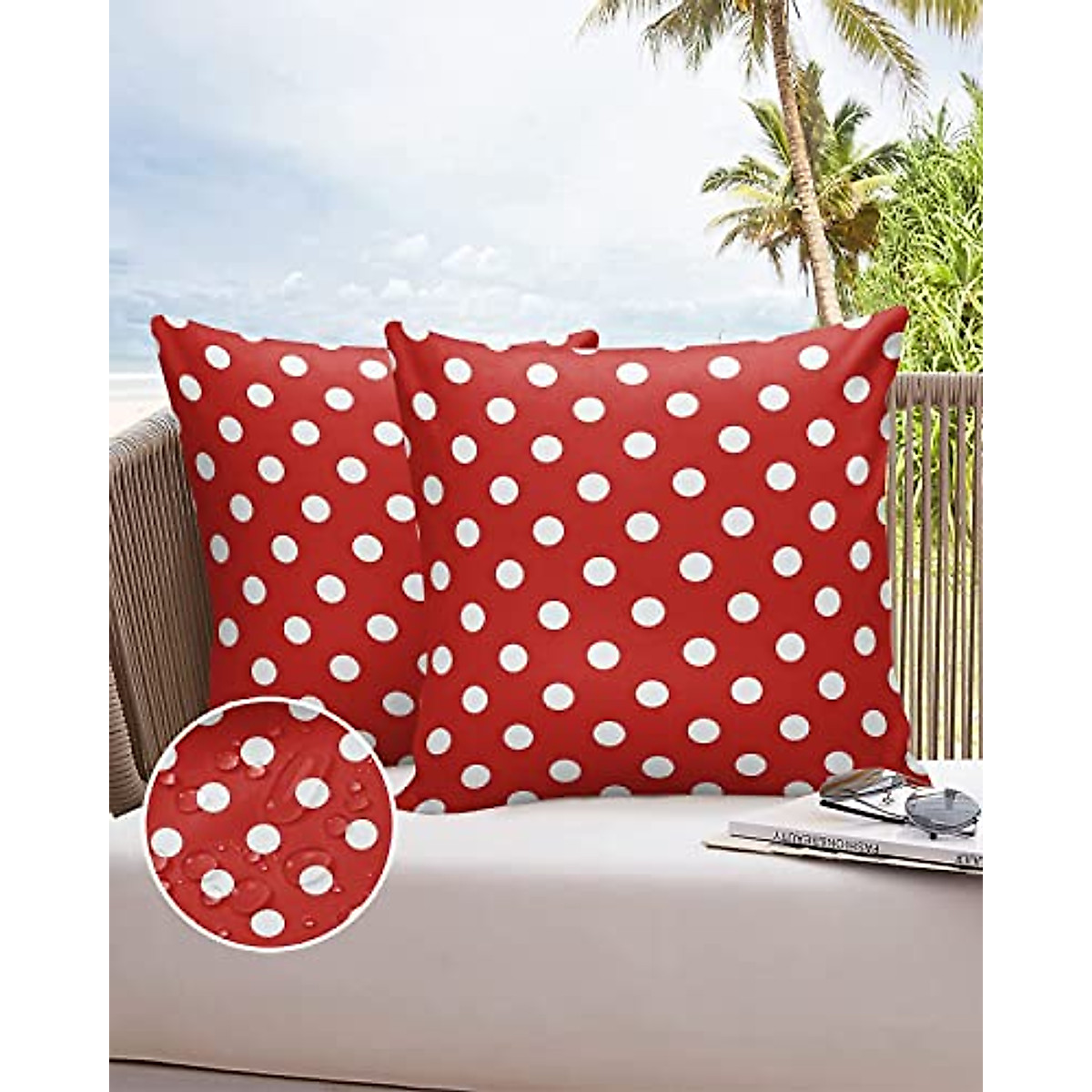 Vandarllin Outdoor Throw Pillows Covers 18X18 Set of 2 Waterproof Polka Dot Decorative Zippered Lumbar Cushion Covers for Patio Furniture, Geometric Pattern Red