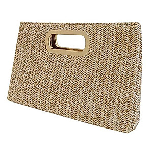 Top Handle Straw Clutch (Natural) Large