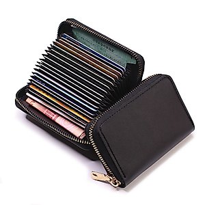 Winwinfly Women Credit Cards Holder, Small Leather Zipper Card Case Wallet Coins Purse for Women