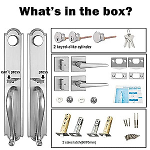 HISAFE Front Door Handle Double Door Lock Set with Camelot Trim in Satin Nickel, Entrance Handle Set with Deadbolt and Lever, X-2018SET