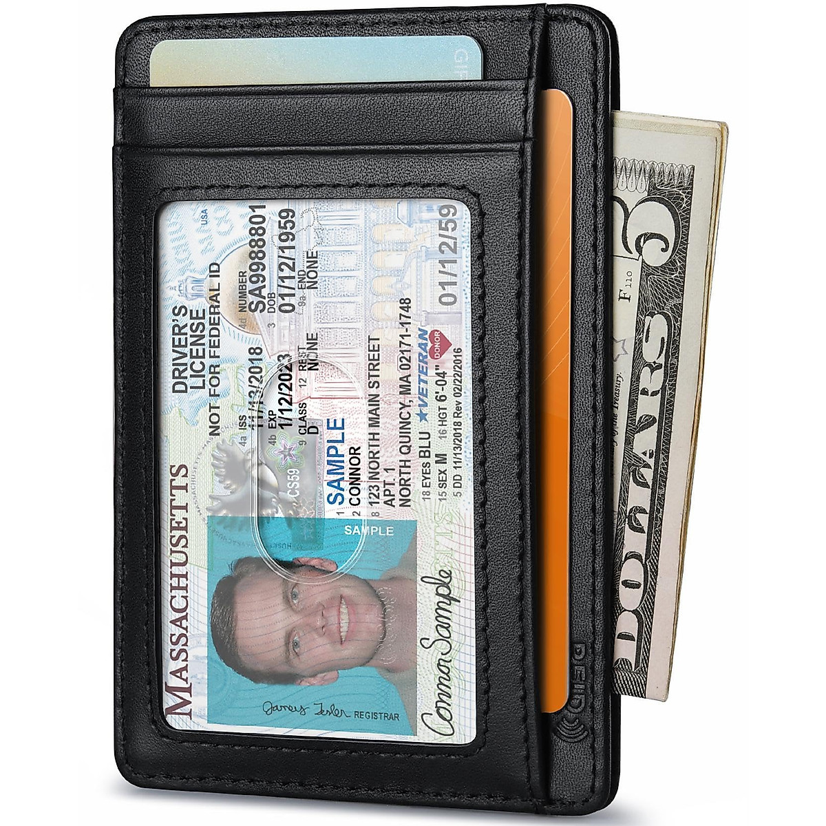 Buffway Slim Wallet for Men Women Minimalist Small Leather Front Pocket Wallets with RFID Blocking and Gifts Box - Bassa Black