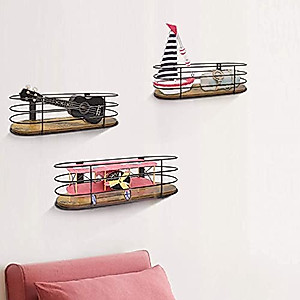 Calenzana Oval Floating Wall Shelves Set of 3, Rustic Wood Wire Frame Hanging Shelf for Bathroom Bedroom Kitchen Living Room