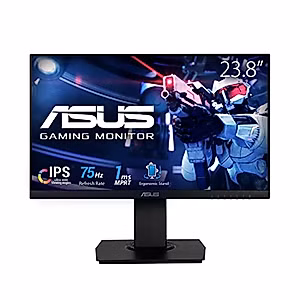 ASUS 23.8” 1080P Gaming Monitor (VG246H) - Full HD, IPS, 75Hz, 1ms, FreeSync, Extreme Low Motion Blur, Low Blue Light, Flicker Free, VESA Mountable, HDMI, VGA, Height Adjustable, 12.8"x21.3"x2",Black