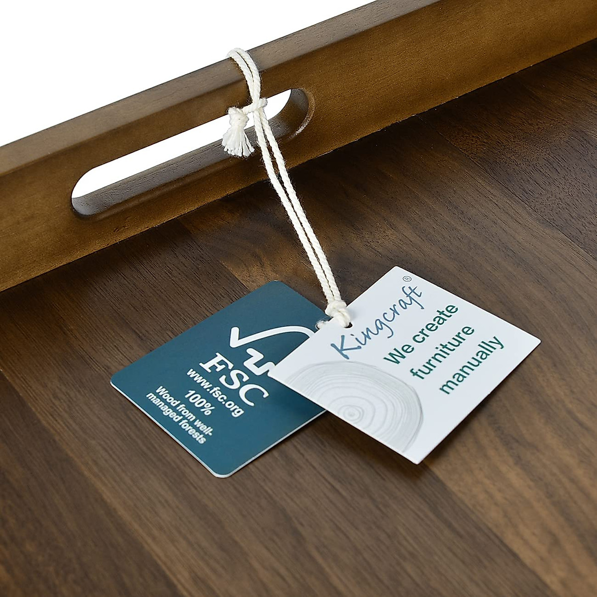 KINGCRAFT 19 x 19 Inches Black Walnut Large Ottoman Tray Wooden Table Tray Square Solid Serving Tray with Handles Platter Decorative Tray for Oversized Ottoman Home Breakfast in Bed Tea Coffee