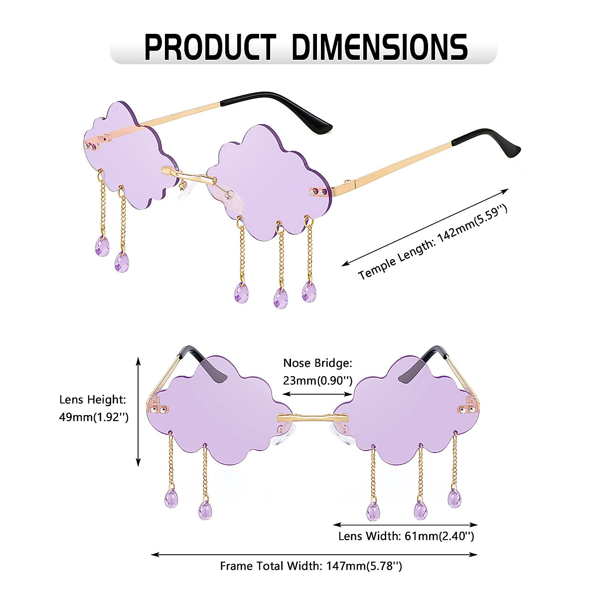 FEISEDY Retro Cloud RimlessTassel Sunglasses Women Funny Party Disco Dripping Cloud sunglasses Eyewear B2834