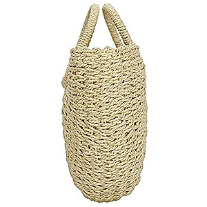 EROUGE Natural Chic Straw Bag Hand Woven Round Handle Handbags Retro Summer Beach Bag Beach Bag (Beige)…