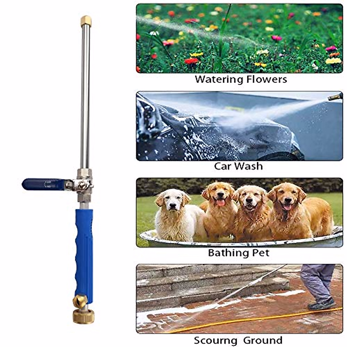 High Pressure Power Washer wand, Hydro Jet Water Hose Nozzle,Watering Sprayer Cleaning Tool, Wand Lance for Gutter Patio Car Pet Window Glass Blue
