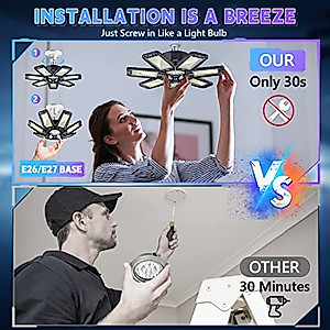 YIVANNUO 2 Pack LED Garage Light, 200W Super Bright Garage Lights Ceiling LED with 7+1 Adjustable Panels 20000LM E26/E27 Deformable Deformable LED Garage Ceiling Lights for Garage, Workshop