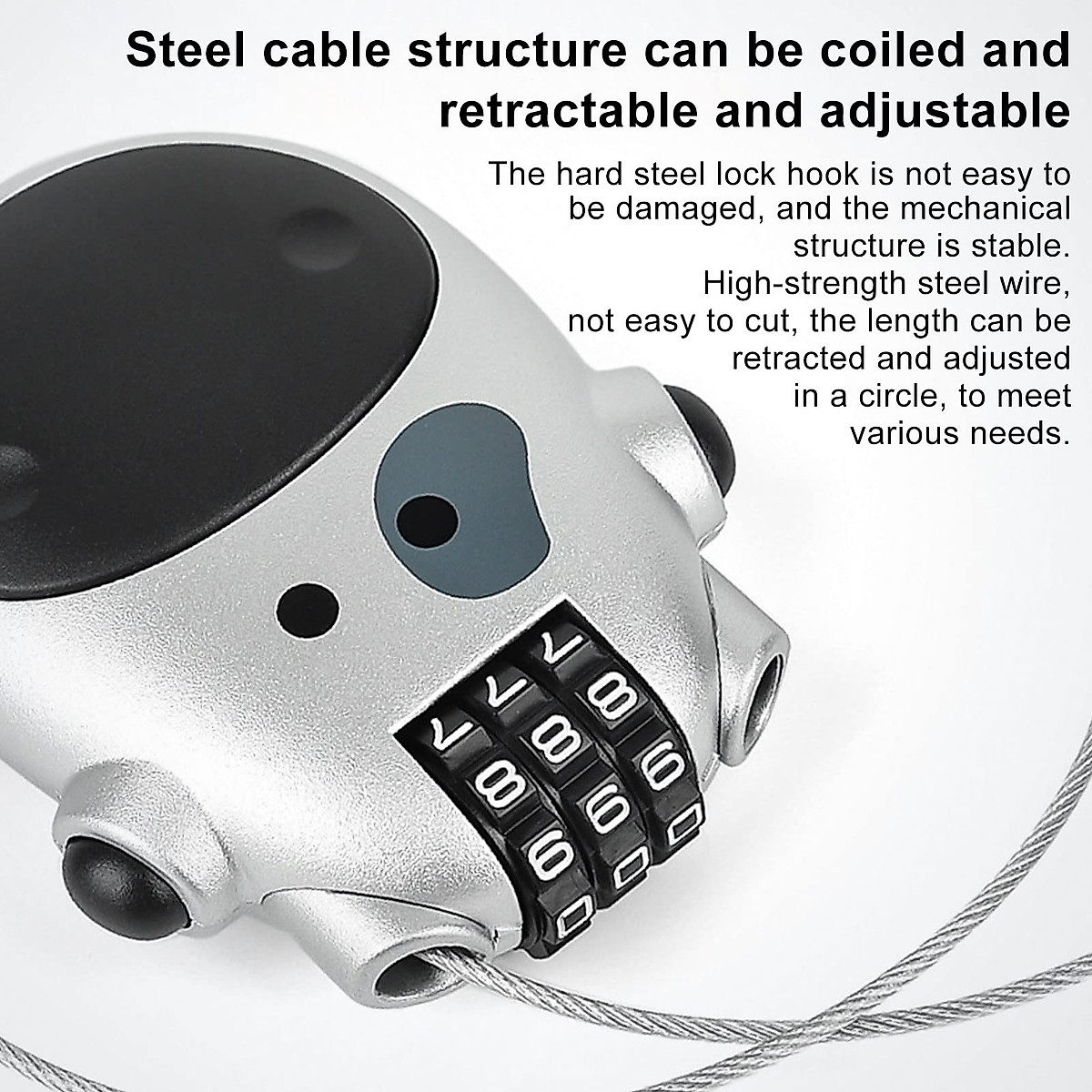 Combination Lock with 14.17in Cable Adjustable Cable Locks Security Wire Combination Lock for Stroller Bicycle Stroller Password Security Lock 3 Digit Code (White)