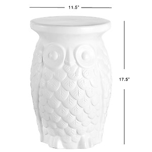JONATHAN Y TBL1023A Groovy Owl 17.5" Ceramic Garden Stool Transitional, Traditional, Cottage, Classic, Bohemian, Side Table, Plant Stand, Spill-Proof, Living Room, Garden Room, Patio, White