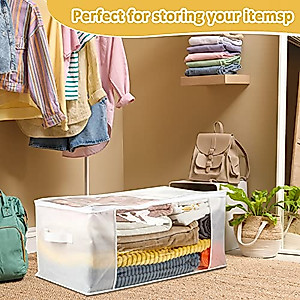 9 Pcs Clear Zippered Storage Bags Fabric Blanket Organizer Plastic Clothes Containers Large Storage Bins with Handle for Bedding Closet Sheets Toys, White, 25.6 x 13.8 x 11.8 Inch