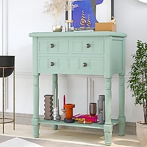 Venera Console Tables for Entryway - Solid Wood Antique Blue 26” Narrow Console Table for Entryway - Console Table with Storage & Three Drawers - Environmental-Friendly Entrance Tables for Front Door