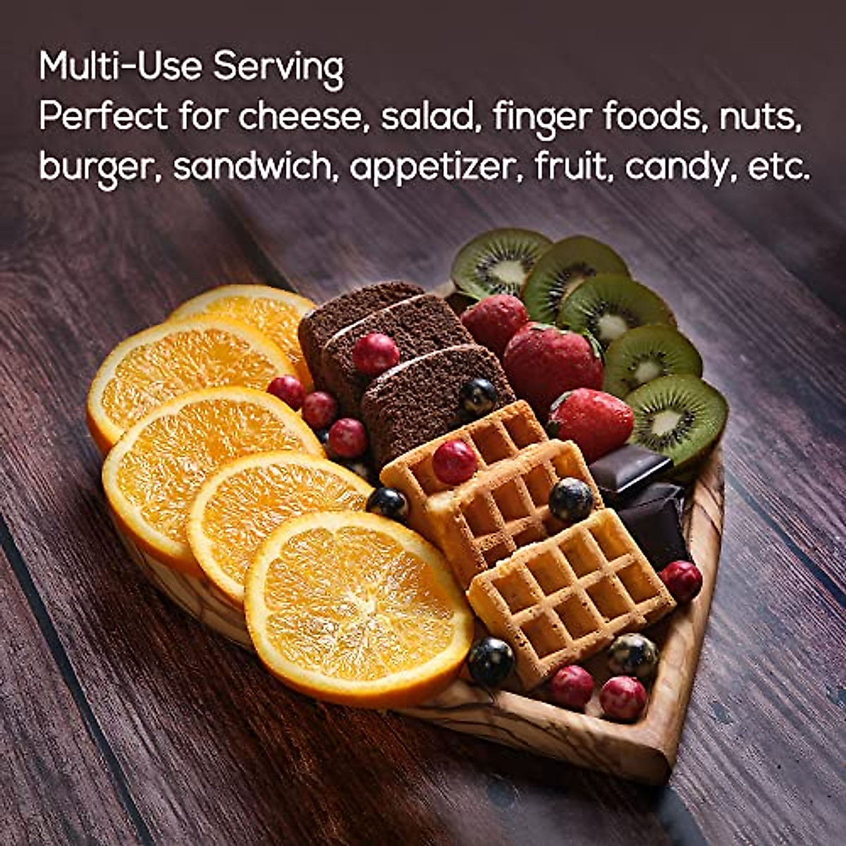 Crystalia Wooden Serving Plate, Handmade Natural Olive Wood Unique Heart Shaped Tray, Perfect for Any Occasion, Gift, Fruit, Snack, Food, Cakes & Nuts, European Dinnerware, Charger Plate