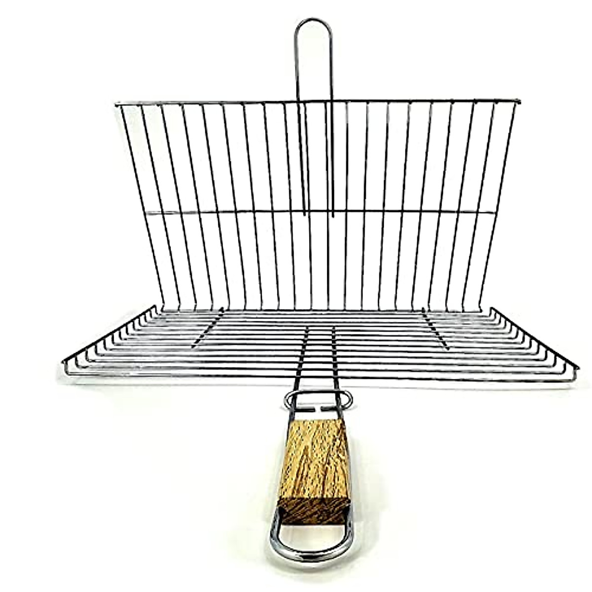 Grilling Basket for Outdoor Grill, Barbecue Basket for Fish, Steak, Chicken, Vegetables, Shish Kabob and Shrimp, Large Lockable Basket with Wooden Handle, Sturdy BBQ Accessories, 11 x 18 in